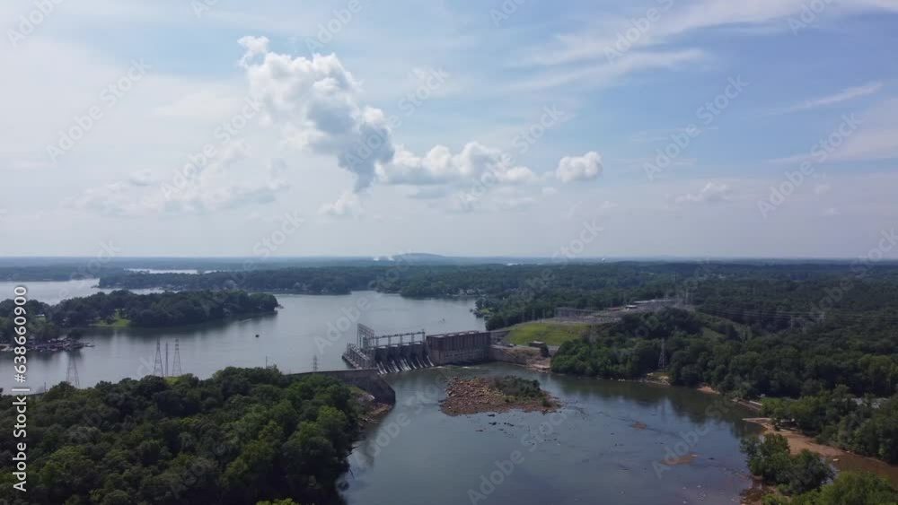 High push over dam spearting Lake Wylie and Catawba River in South ...