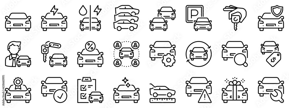 Line icons about car dealership. Line icon on transparent background ...