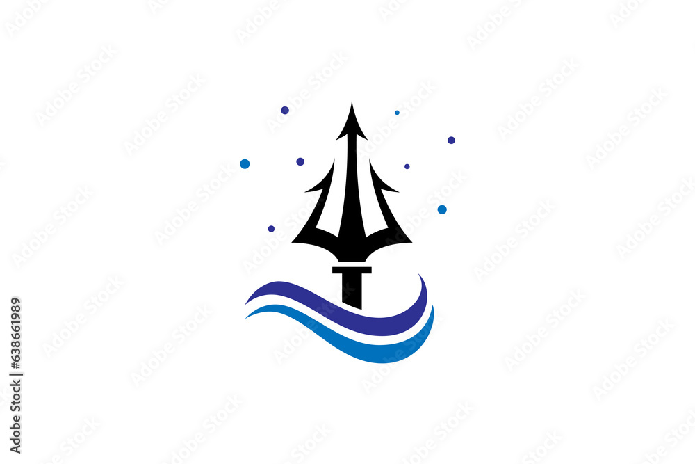 Trident logo style template design concept with wave combination Stock ...