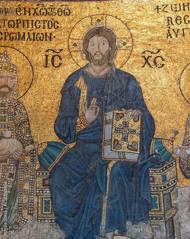 Christ enthroned, flanked by Constantine IX Monomachus Stock Photo ...