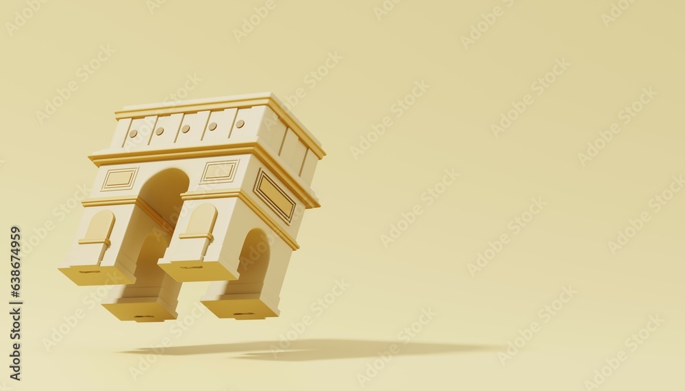 Floating Arc De Triomphe Isolated on Pastel Background. Travelling and ...