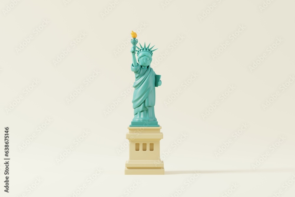 3D cartoon of Statue of Liberty, USA on white background. Landmarks ...