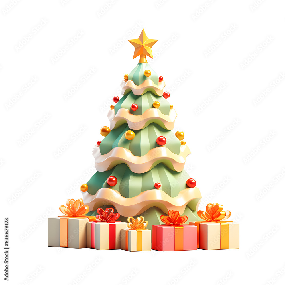 3D minimal Christmas trees with presents gift boxes decorations ...