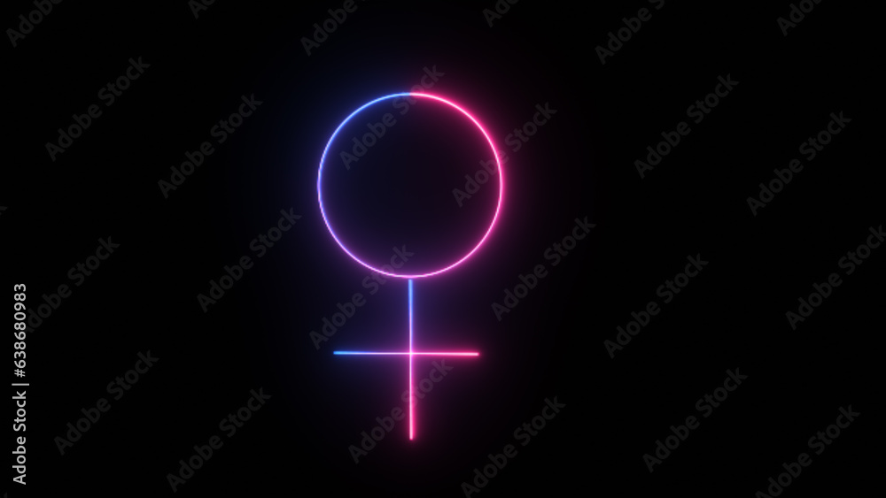 Female symbol is highlighted by a strong purple neon glow. Glowing neon ...