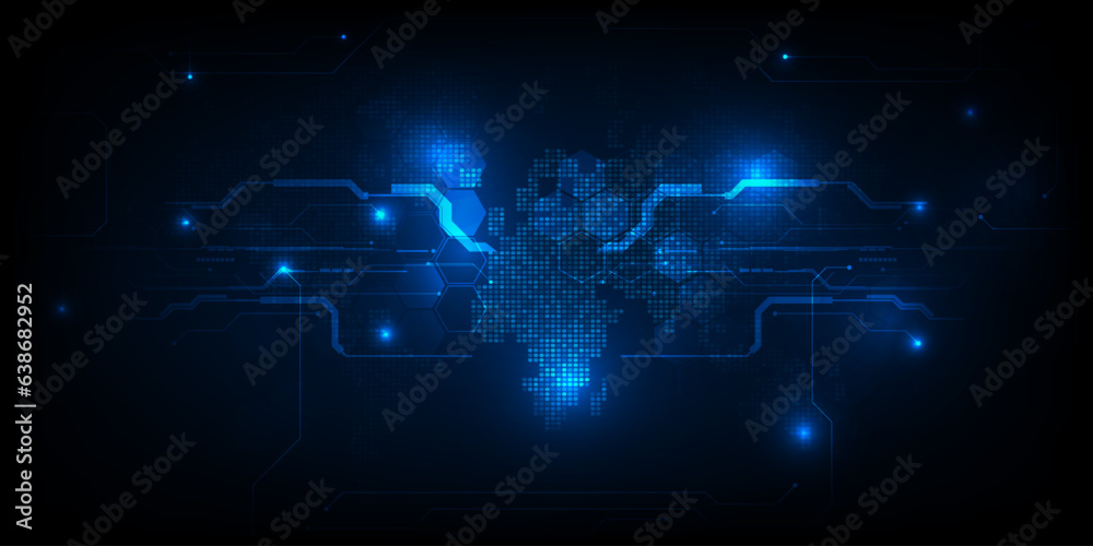 Vector illustrations of abstract blue digital hi tech background with ...
