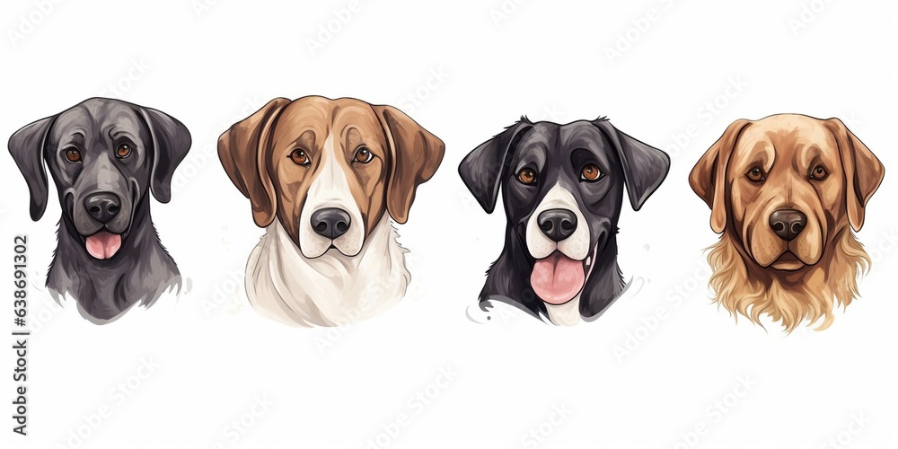 Generative AI : Clip art set: varieties of six dogs, hand - drawn ...