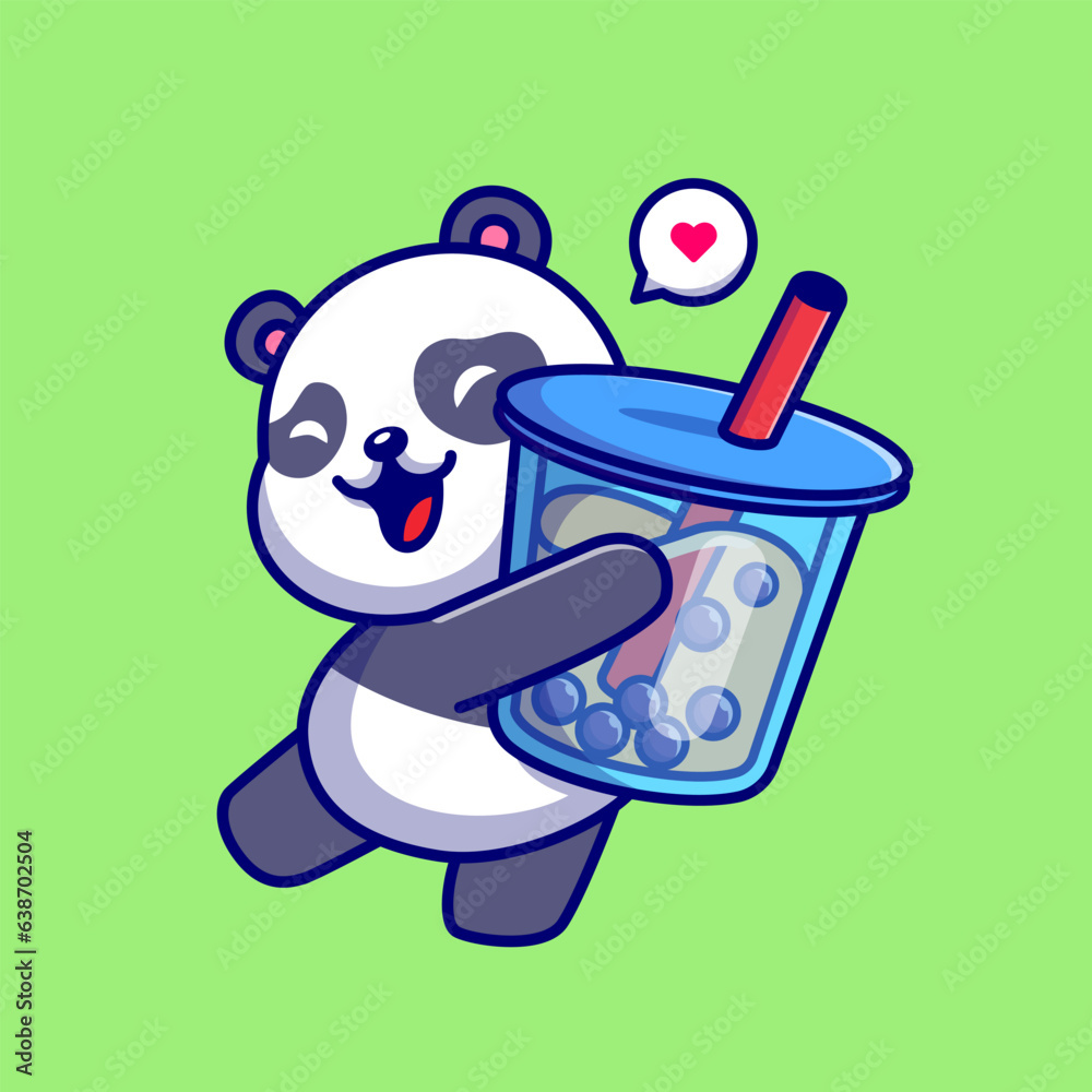 Cute Panda Holding Boba Milk Tea Drink Cartoon Vector Icon Illustration ...
