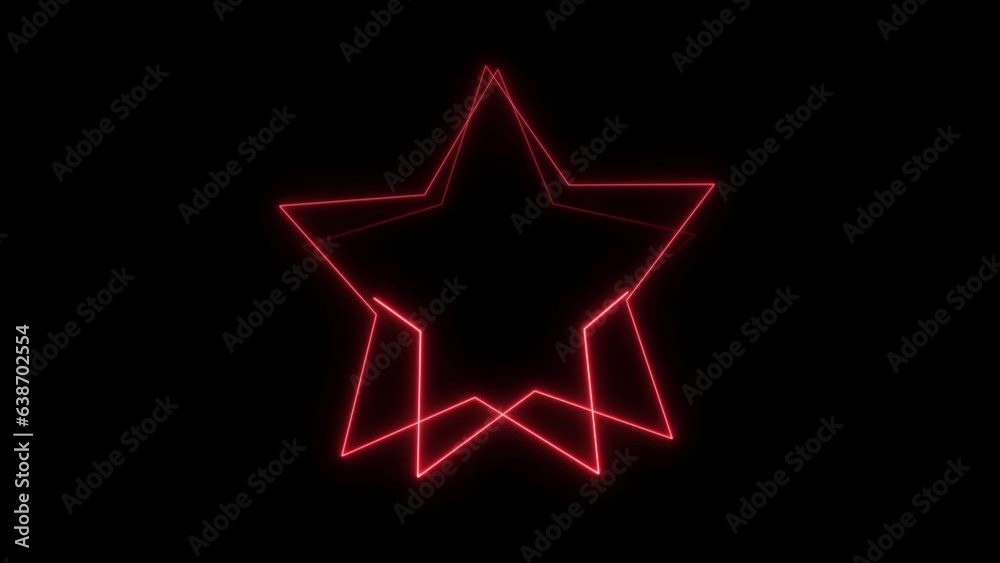 Neon light star frame red rotation 90 degree animation. Abstract ...