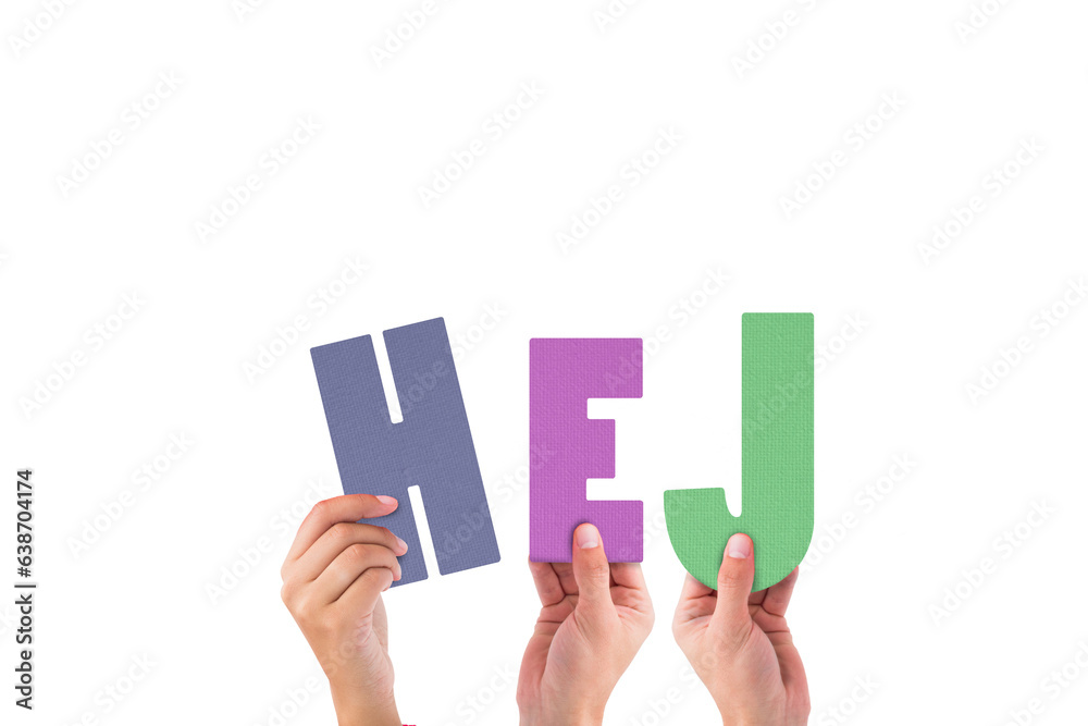 Digital png illustration of hands with hej text on transparent ...
