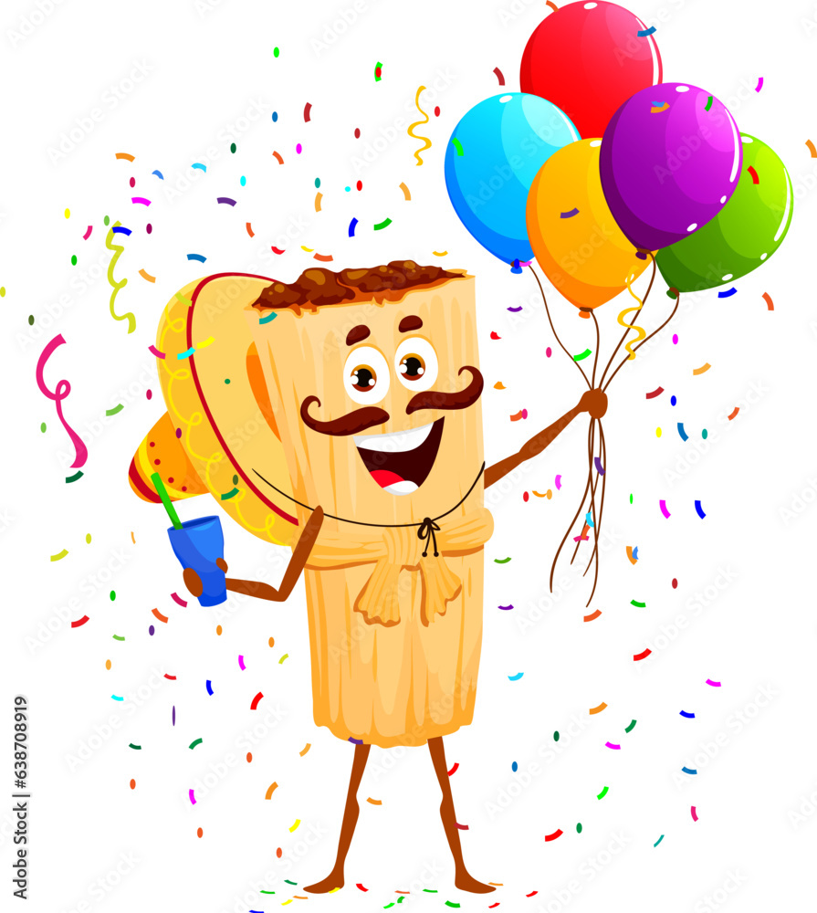 Mexican Tex Mex tamales character on holiday party. Birthday holiday ...