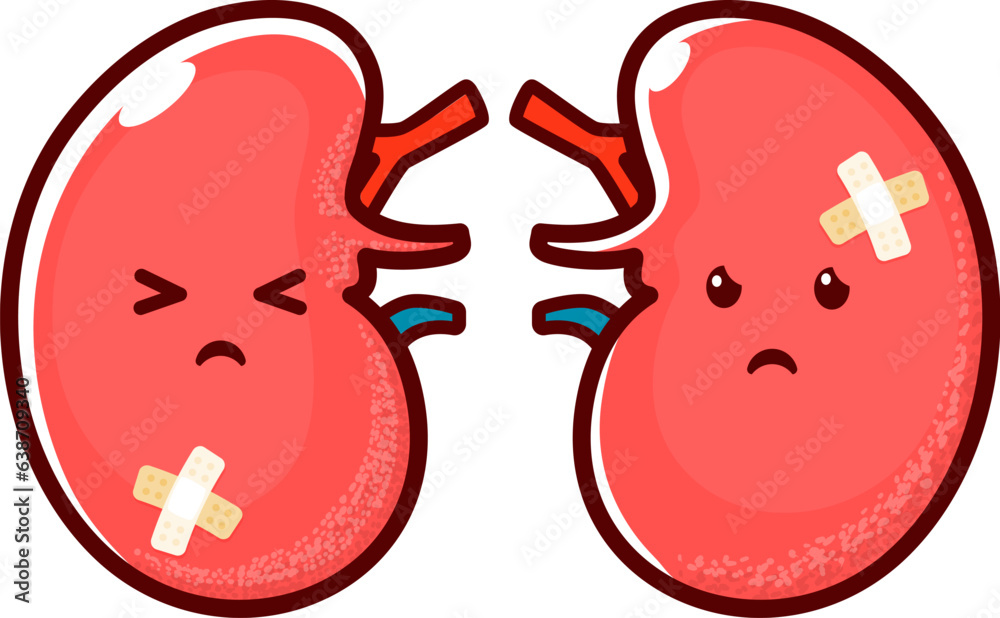 Cartoon sick kidneys organ character, unhealthy sad human body organ ...