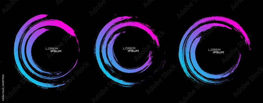 Graffiti circle texture effect set. Colorful paint brush strokes ...