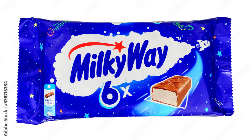 Milky Way milk chocolate bars in a multipack containing six 21.5g bars ...