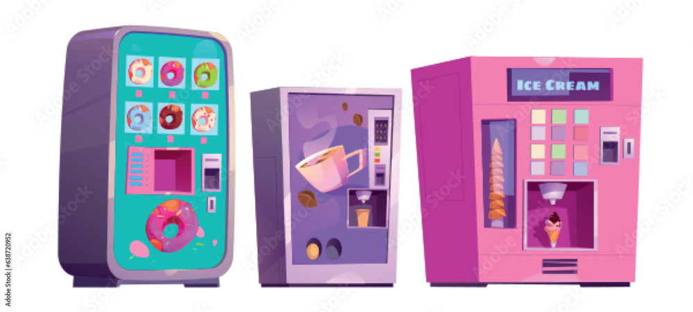 Vending machine sell donut, coffee and ice cream cartoon illustration ...