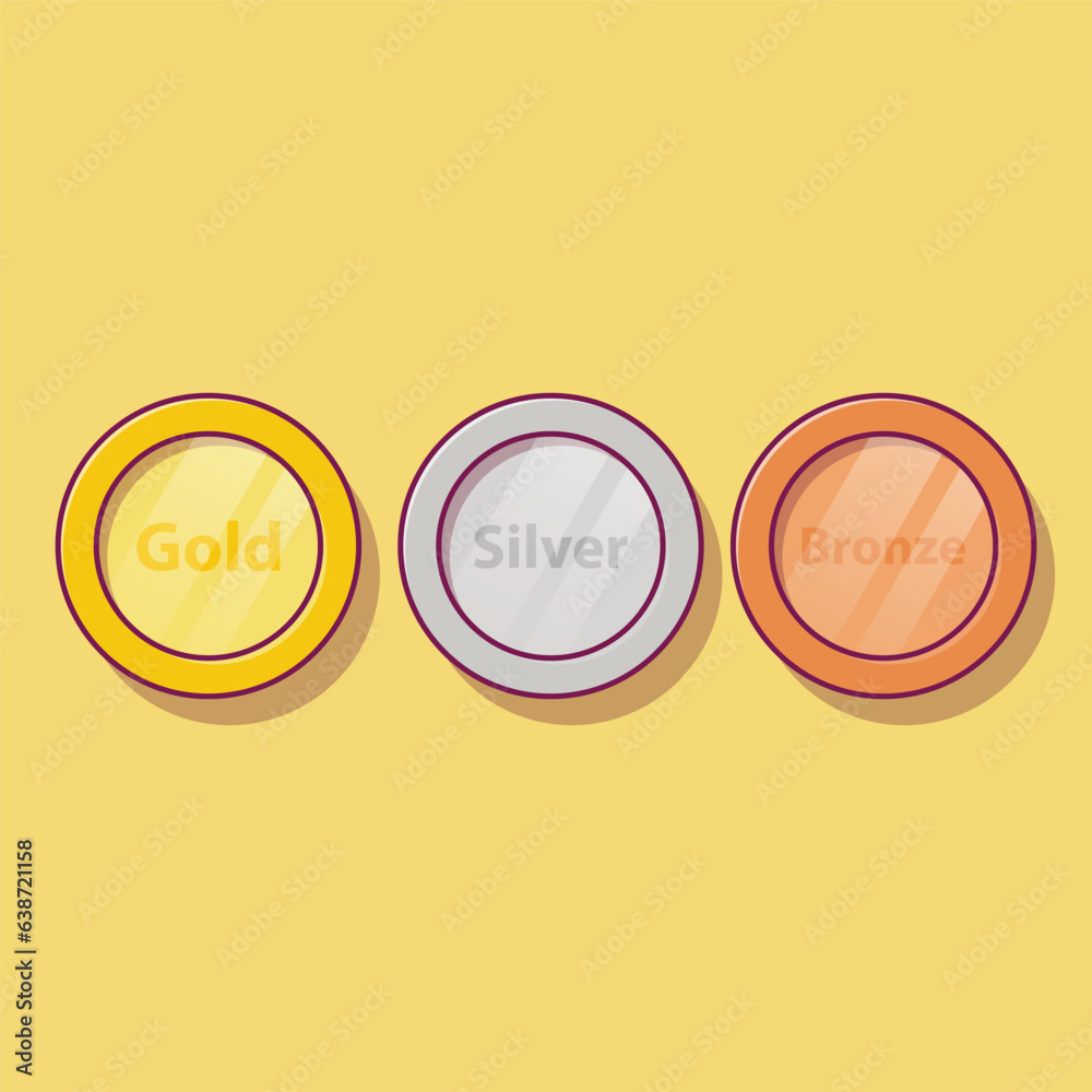 Gold, Silver, Bronze Coin Vector Icon Illustration with Outline for ...