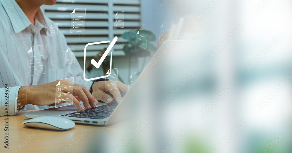 Businessman checking Document Management System (DMS) and approve ...