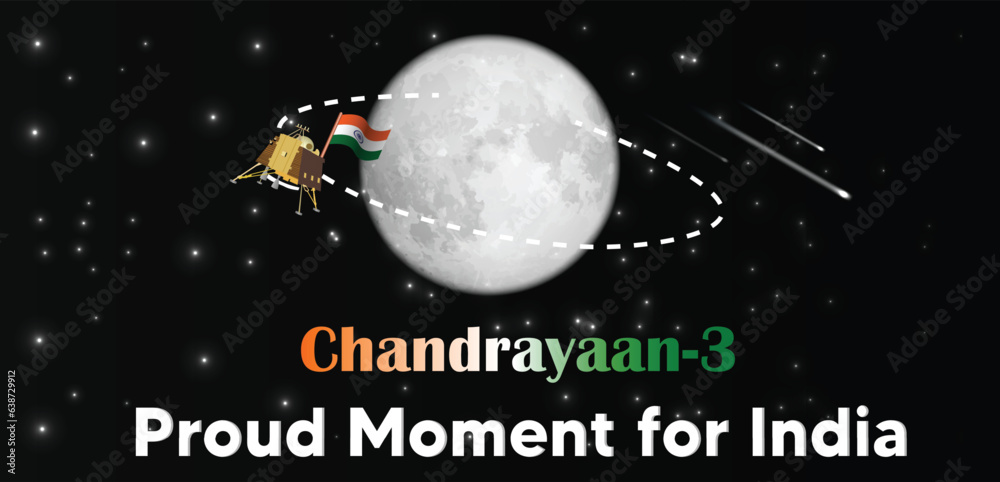 Chandrayaan-3 Indian Moon mission on space successful landing vector ...