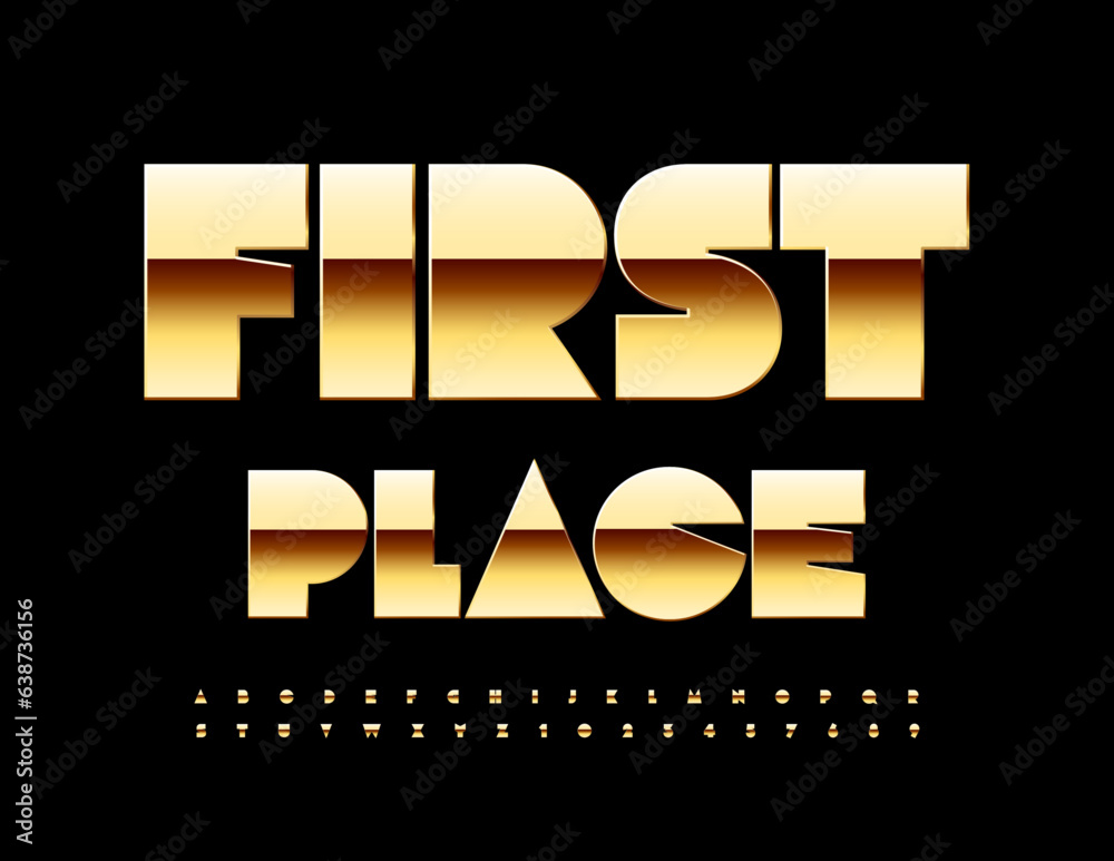 Vector chic Sign First Place. Luxury Golden Font. Modern elite Alphabet ...