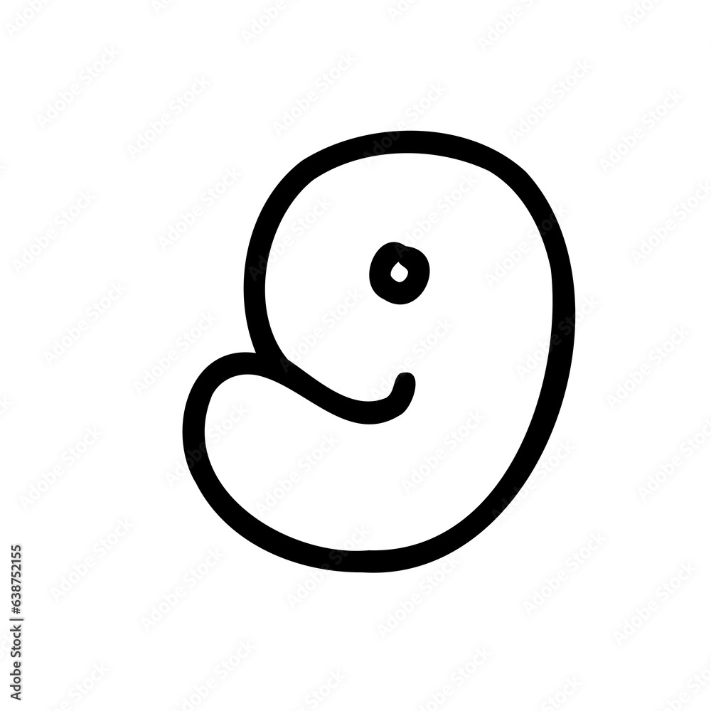 Digit number nine outline font in outline bubble style isolated on ...