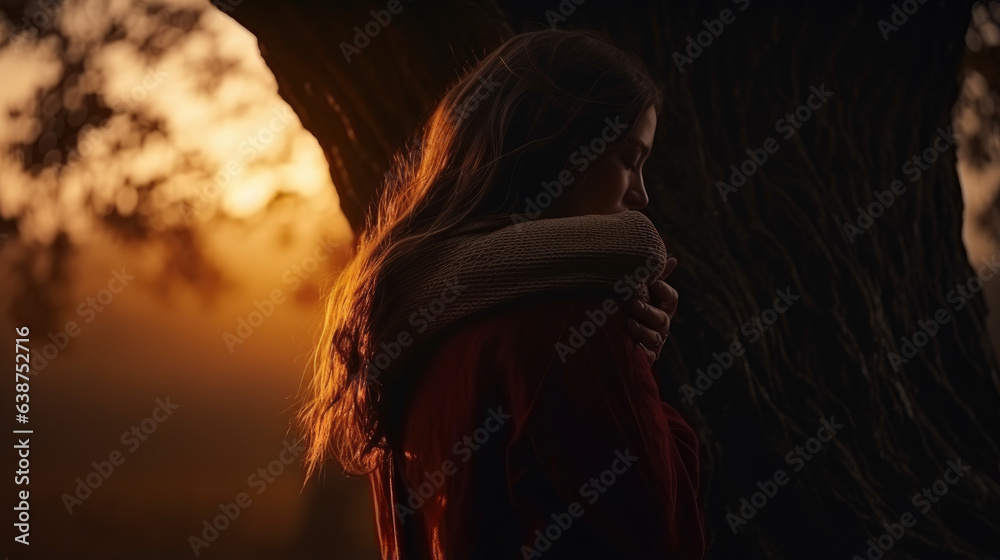 woman hugging tree, people love nature and protect from deforestation ...
