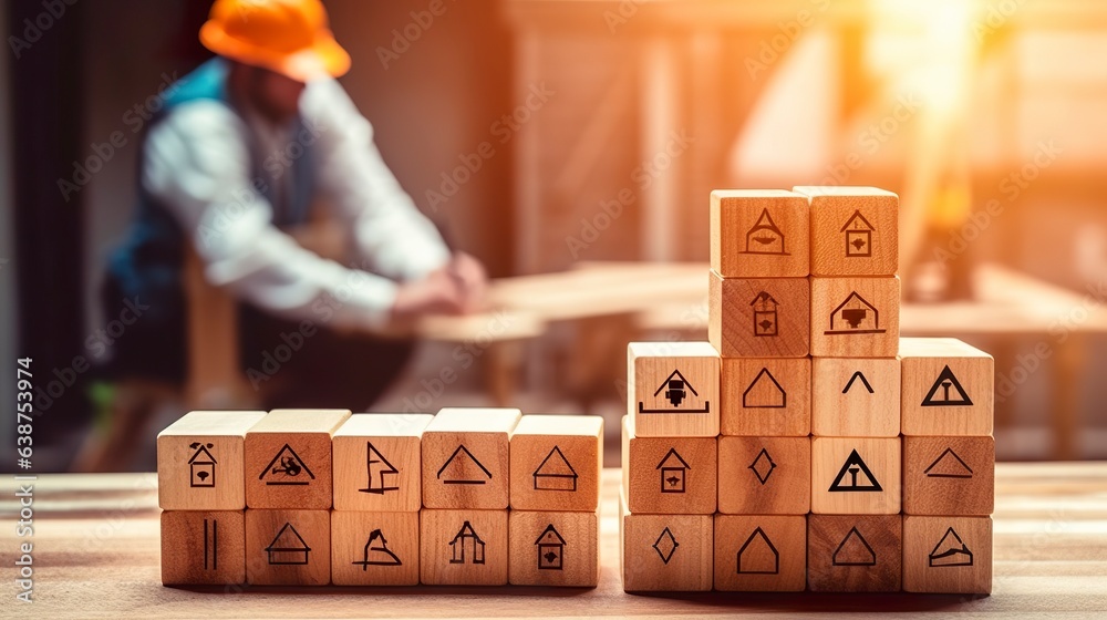 Work safety concept Safety at the workplace and compliance on wooden ...