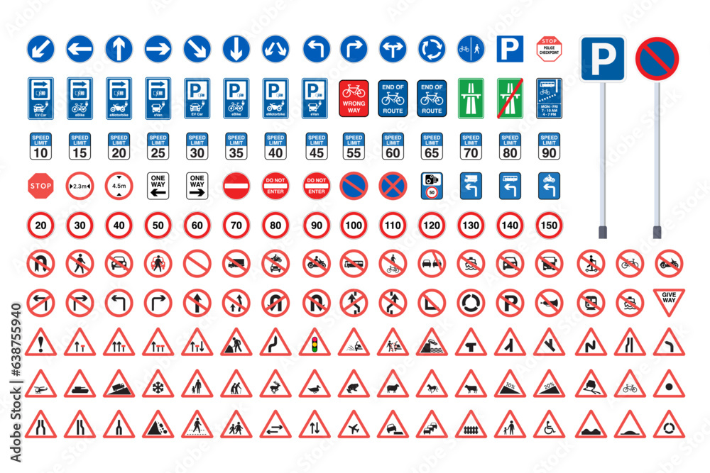 Traffic signs collection. Signs of danger, mandatory, obligations and ...