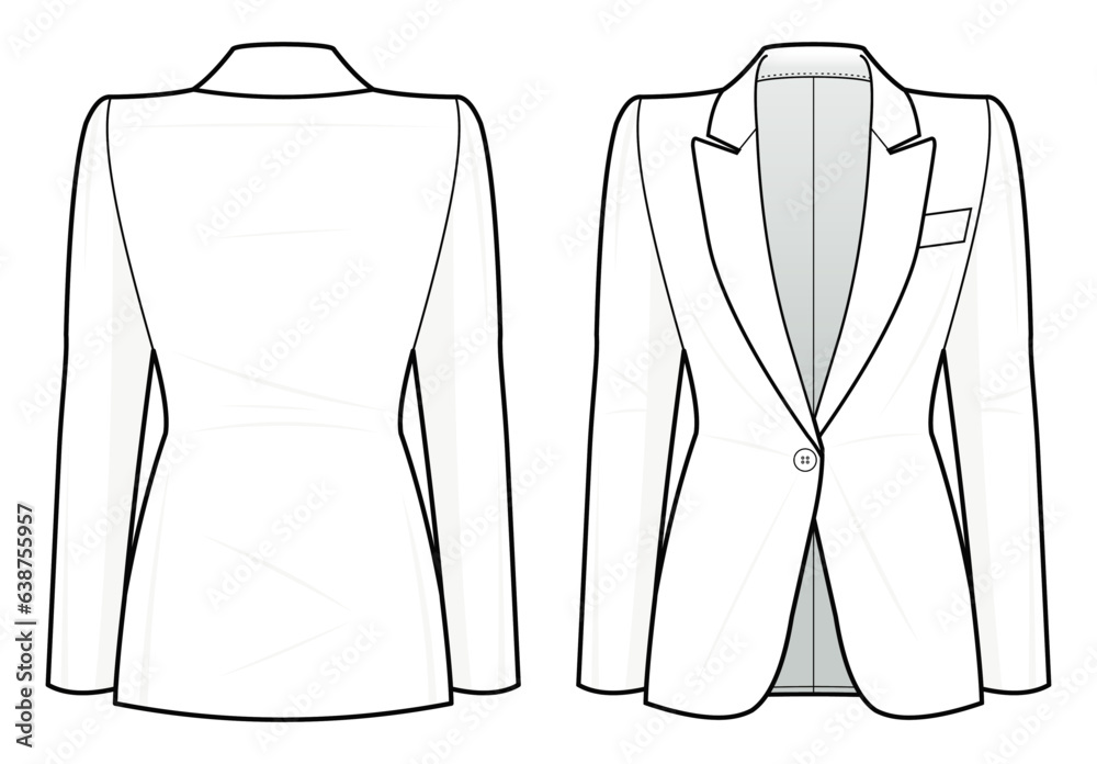 Women's Single Button Blazer fashion flat technical drawing template ...