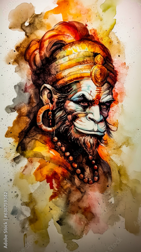 Water color painting of god Lord Hanuman for hanuman jayanti festival ...