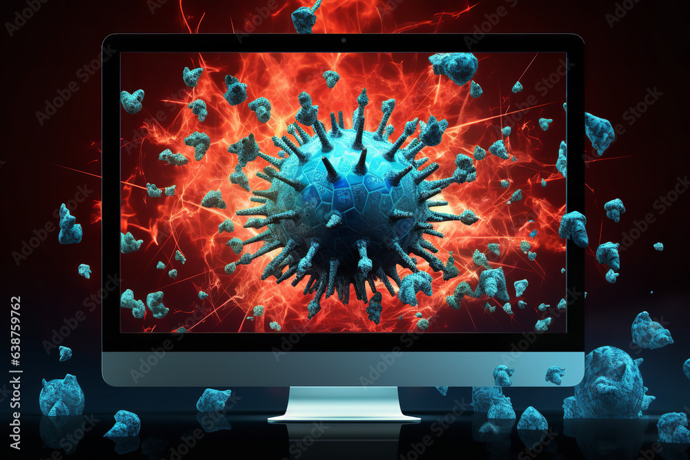 A computer screen's fracture becomes the birthplace of a vivid virus ...