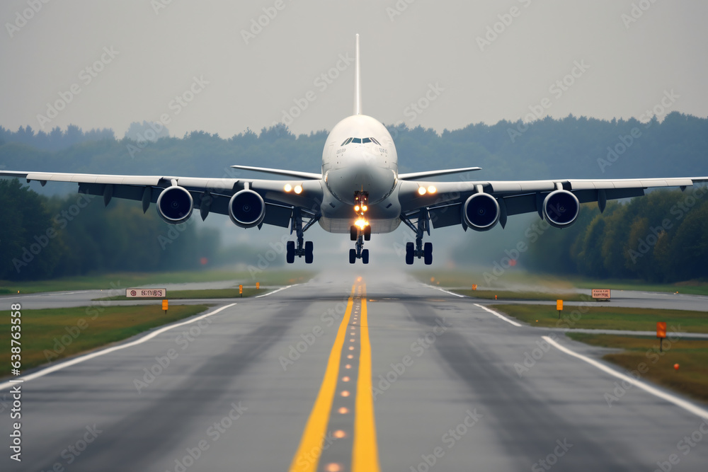 Airline Airbus, aeroplane on airport runway, airplane is flying over a ...