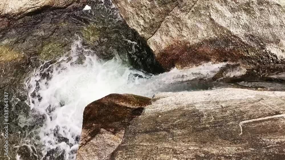 waterfall from above, water stream coming from the right flanked by ...