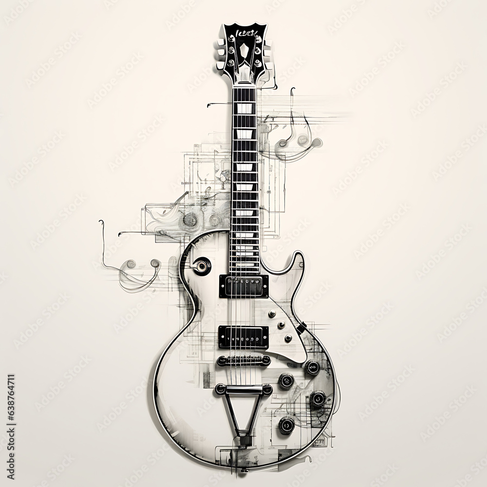 Technical drawing of a Les Paul guitar, black and white, only in ...
