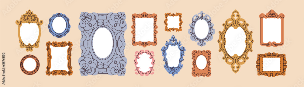 Vintage frames set. Antique borders, decorations for picture, photo ...