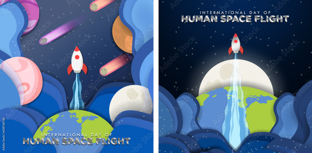 International Day of Space Human Flight Greeting Card Poster Set. Paper ...
