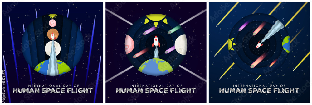 International Day of Space Human Flight Greeting Card Poster Set. Paper ...