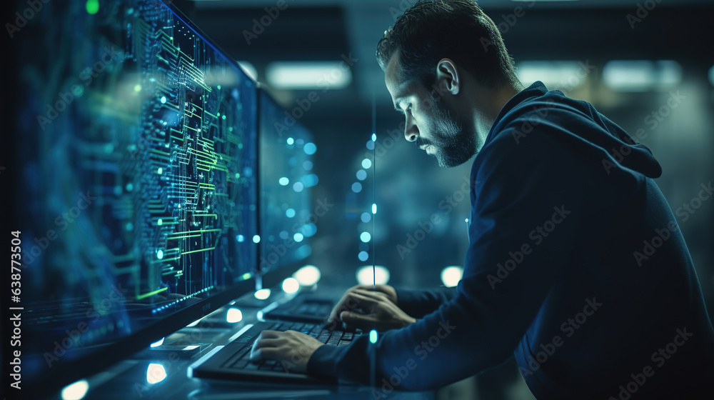 The system administrator configures the wires of the network equipment ...