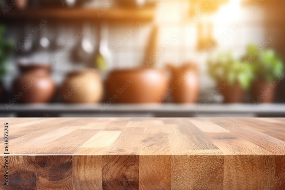 Versatile Wood Table Top on Blurred Kitchen Background - Perfect for ...