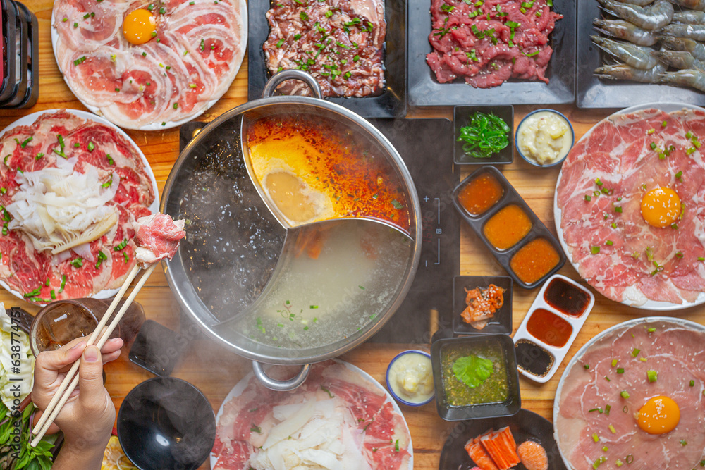 Shabu hot pot set Japanese style hot pot shabu Stock Photo | Adobe Stock