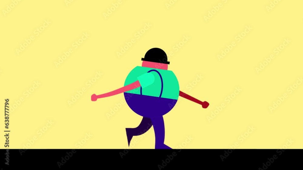 Seamless animation of cartoon man walking. Man returns home after hard ...