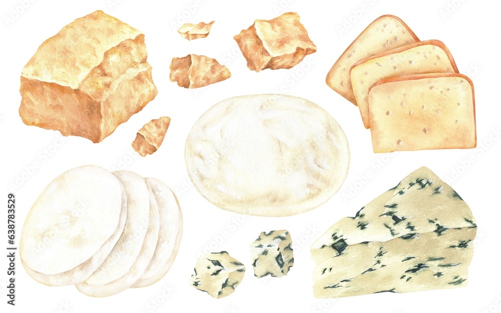 Italian cheese set. Mozzarella, blue cheese, gorgonzola, parmesan ...