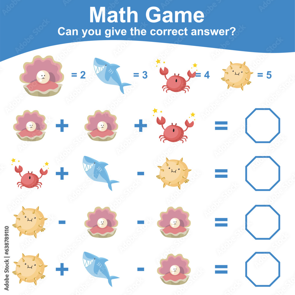 Math game for children additional with sea life theme. Count and write ...