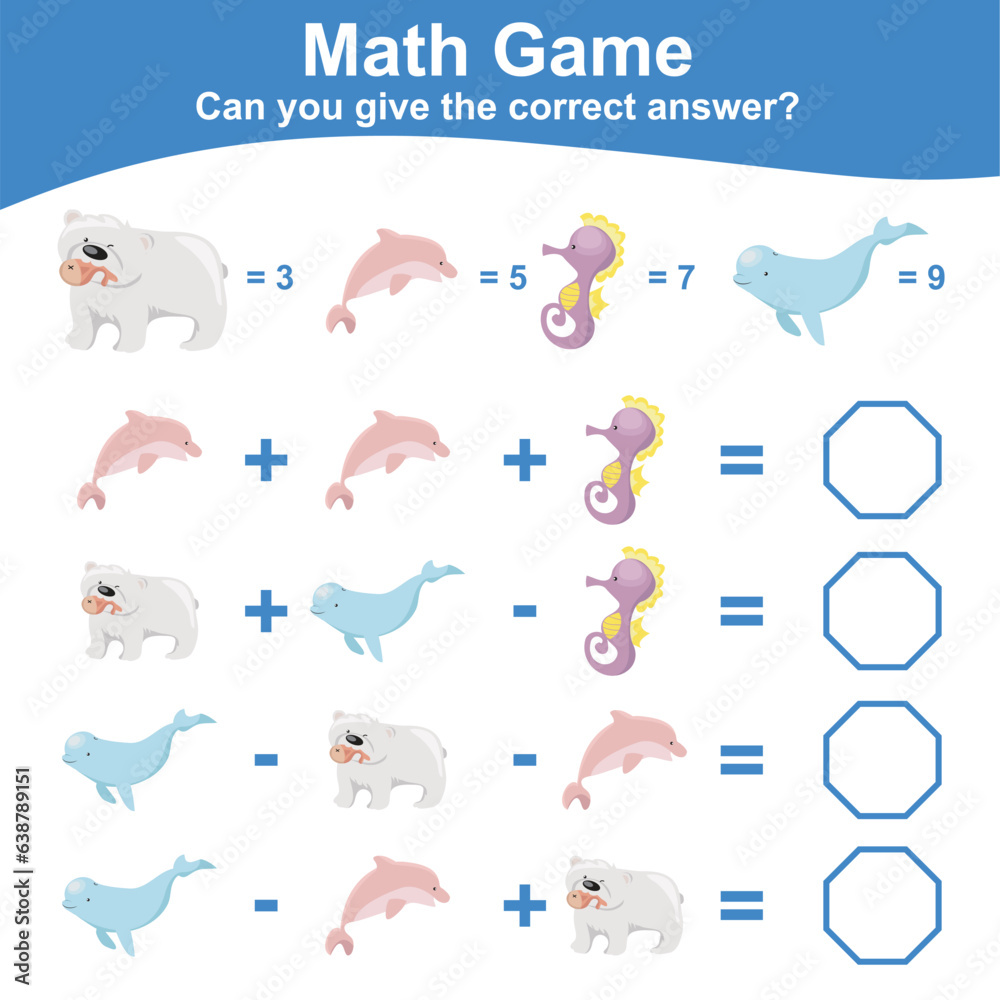 Math game for children additional with sea life theme. Count and write ...