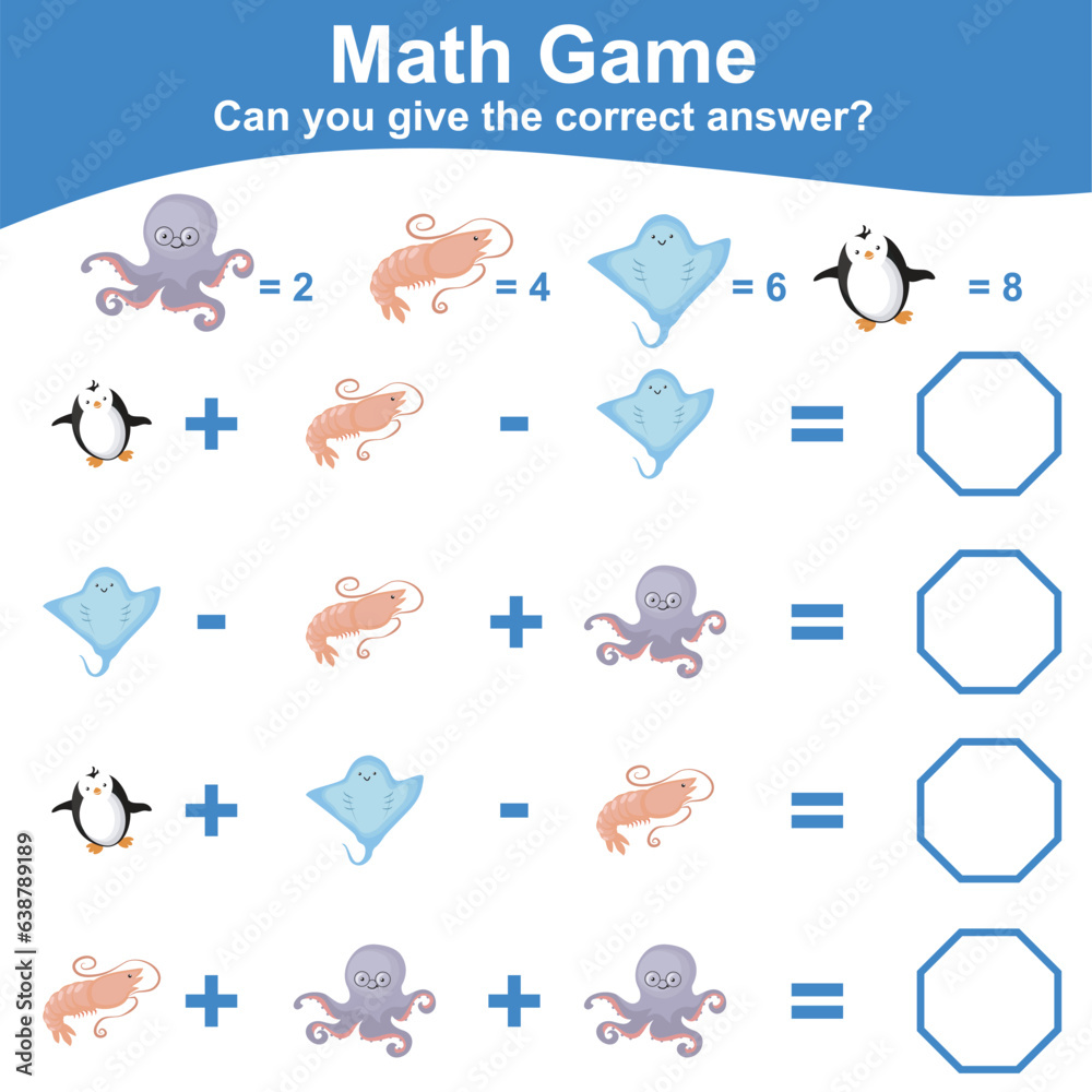 Math game for children additional with sea life theme. Count and write ...