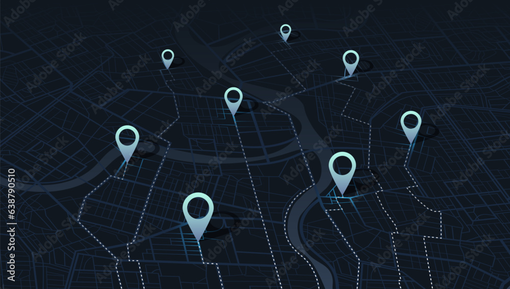 Multiple destinations, isometric. Map city with gps pins. Alternative ...