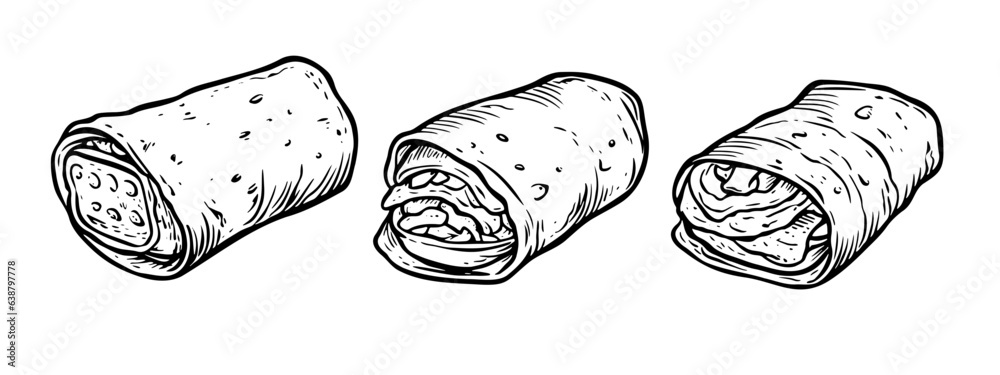 Burrito set, engraving style, Basic simple Minimalist vector SVG logo ...