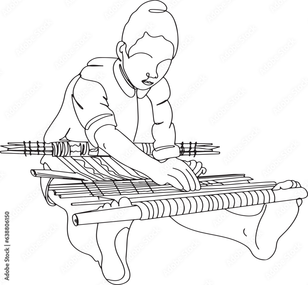 one line sketch drawing cartoon clip art of Peruvian Artist Weaving on ...