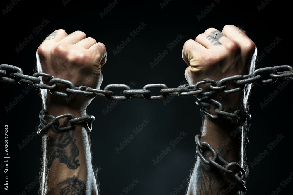 Freedom unfurls as hands break metal chains, enabling liberated ...
