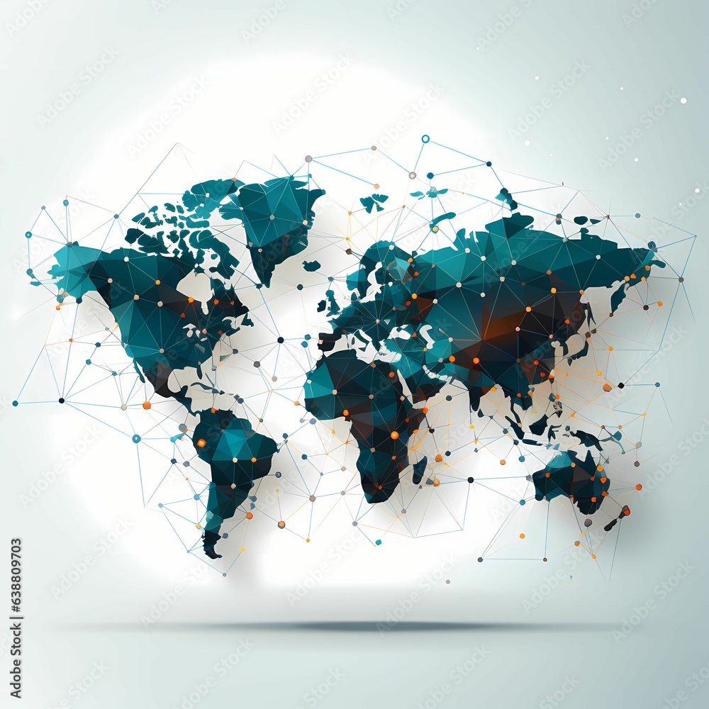 green World map with node connection concept isolated on white Stock ...