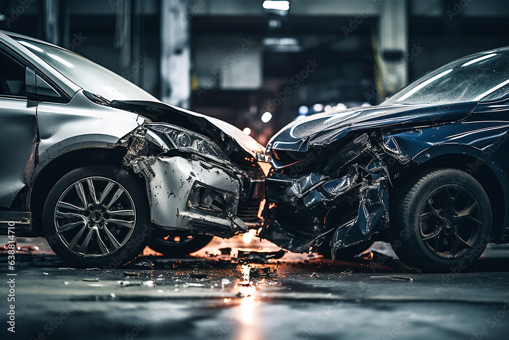 Car accident of two cars, collision of cars. Two cars are damaged after ...