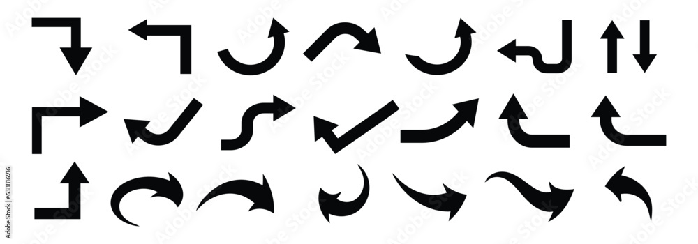 Set of black curved arrows. Way direction arrow sign. Way sign. Road ...